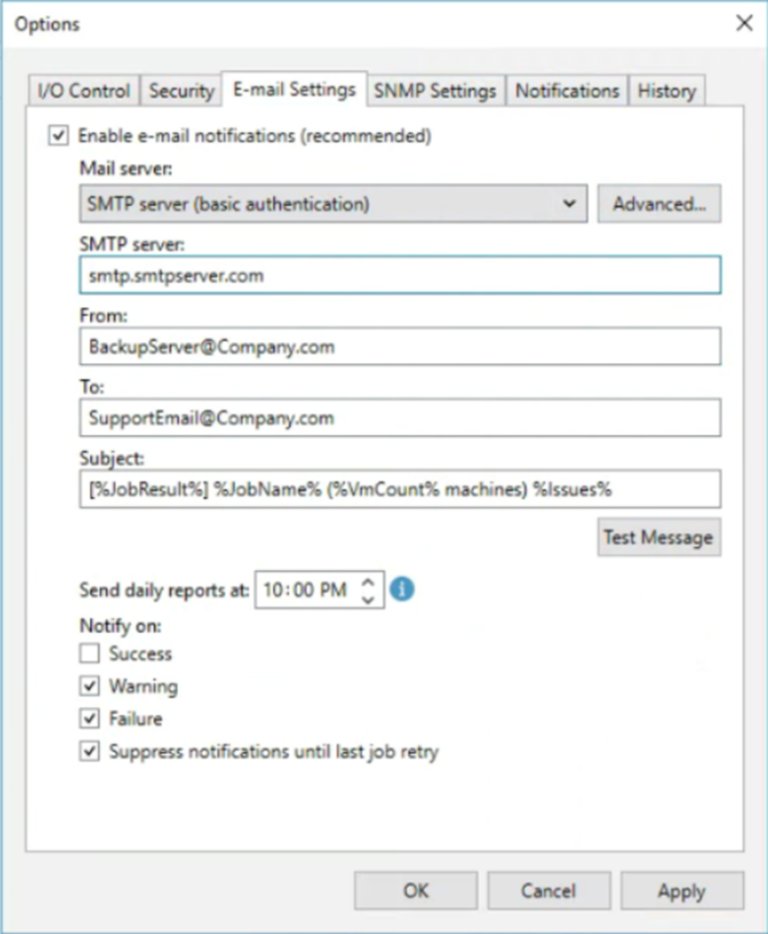 Veeam Unable To Connect To Smtp Server Because Of Invalid Credentials Or Connection Settings
